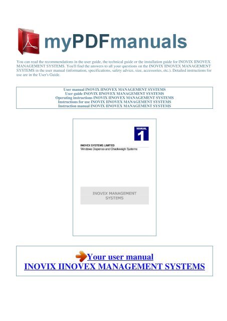 User manual INOVIX IINOVEX MANAGEMENT SYSTEMS - 1