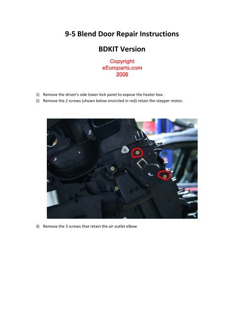 9-5 Blend Door Repair Instructions BDKIT Version