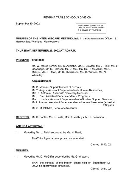 September 26, 2002 - Pembina Trails School Division