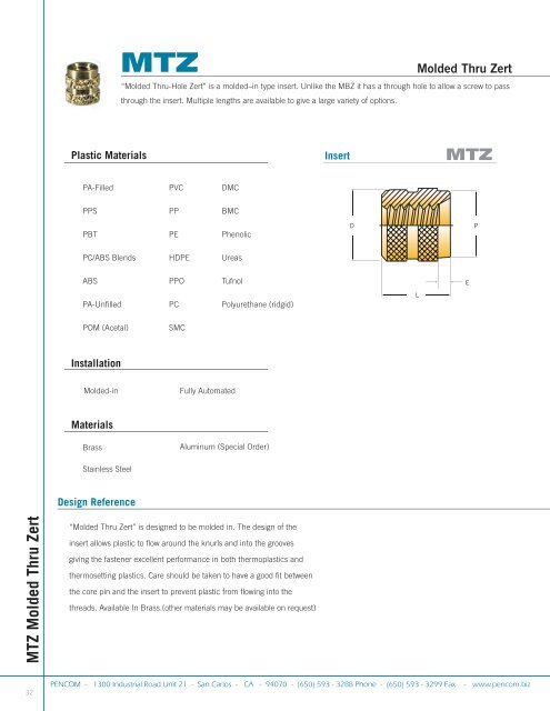 Molded Thru Zert - Inserts for Plastics - Pencom