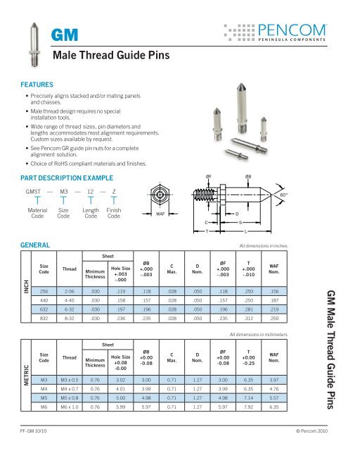 Male Thread Guide Pins - Pencom