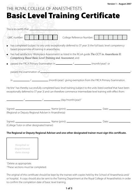 Basic Level Training Certificate