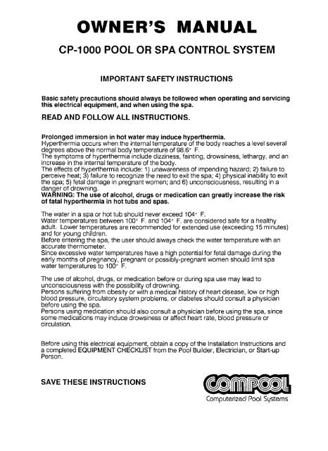 Compool CP-1000 Pool or Spa Control System Owner's ... - Pentair