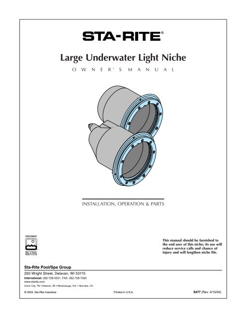 Pentair Pool Light Niche Parts | Shelly Lighting