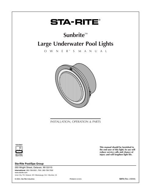 Sunbrite™ Large Underwater Pool Lights - Pentair