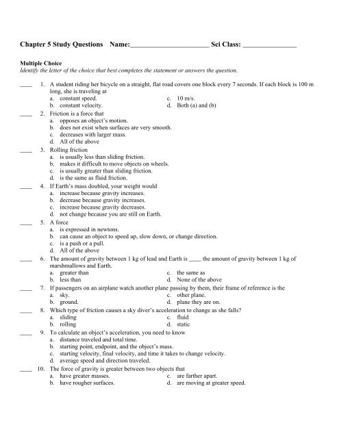 Chapter 5 Study Questions Chapter 5 Study Questions