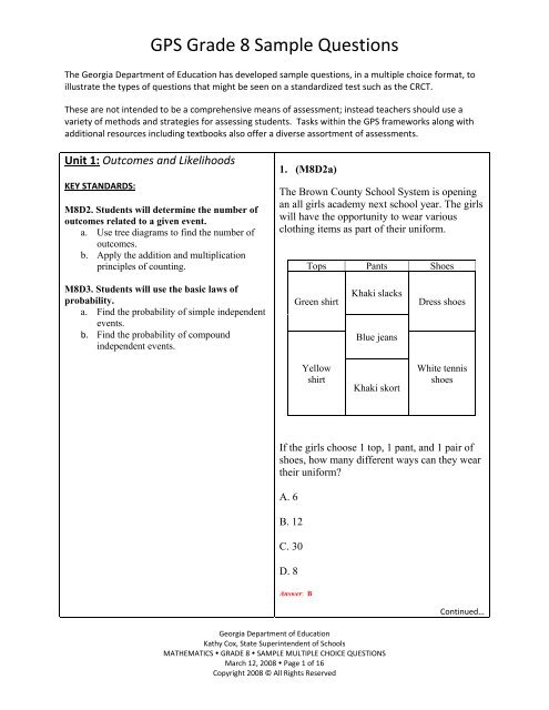 GPS Grade 8 Sample Questions