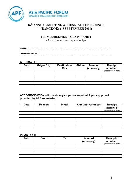 APF Reimbursement Claim Form