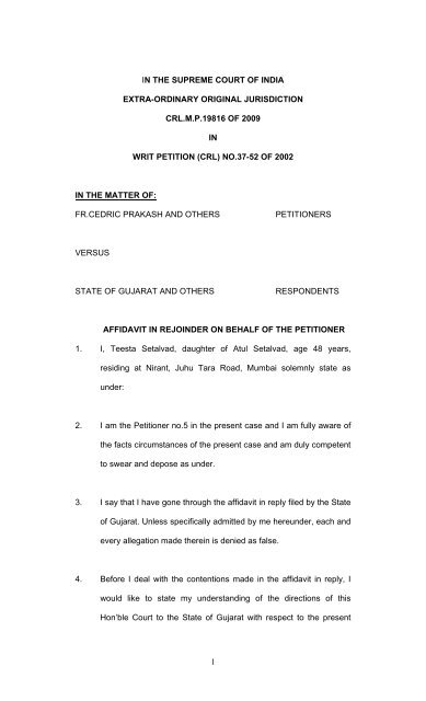 Rejoinder Affidavit filed by Teesta Setalvad on 22 ... - People's watch