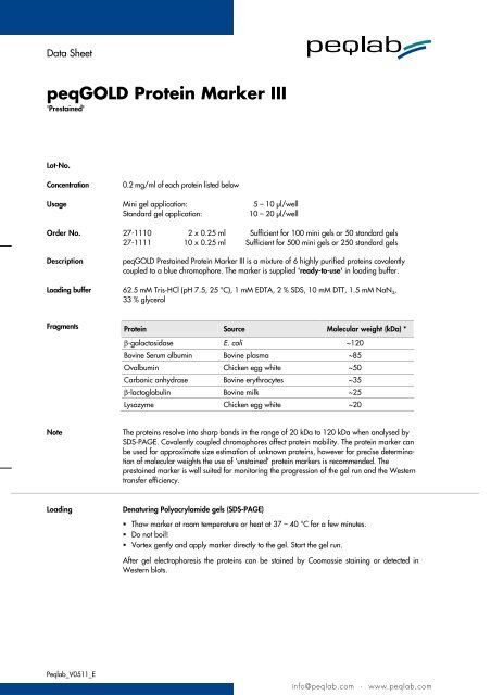 27-1110 Prestained Protein-Marker III_e_0711 - Peqlab