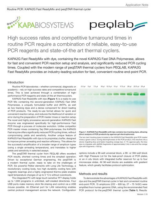 Routine PCR: KAPA2G Fast ReadyMix and peqSTAR thermal cycler
