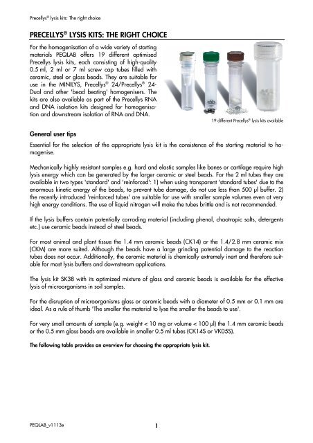 Precellys Lysis Kits: The right choice - Peqlab