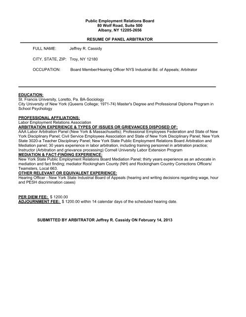 Jeffrey Cassidy - NYS Public Employment Relations Board (PERB ...