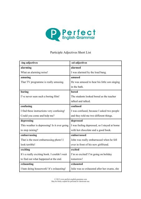 Short List of Participle Adjectives - Perfect English Grammar