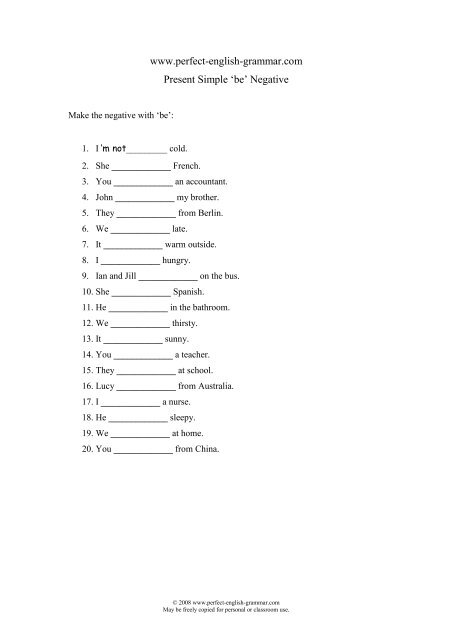 www.perfect-english-grammar.com Present Simple 'be' Negative