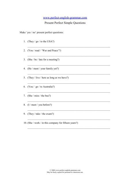 www.perfect-english-grammar.com Present Perfect Simple Questions