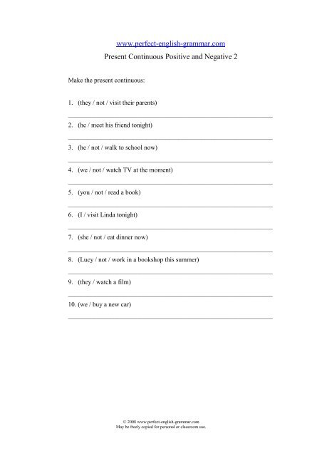 Present Continuous Positive and Negative 2 - Perfect English ...