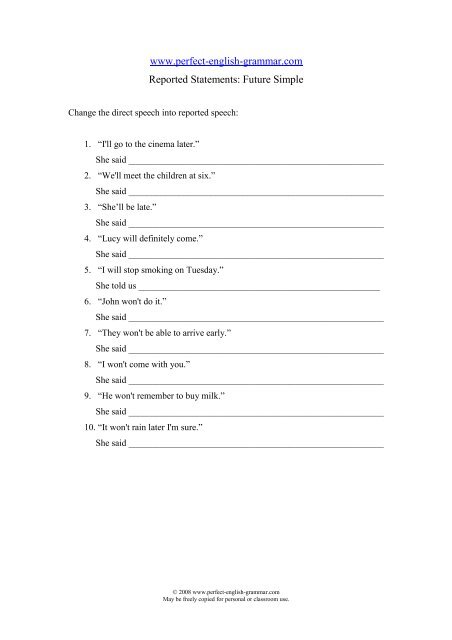 Reported Statements: Future Simple - Perfect English Grammar