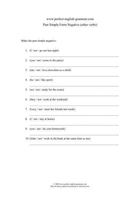 www.perfect-english-grammar.com Past Simple Form Negative ...