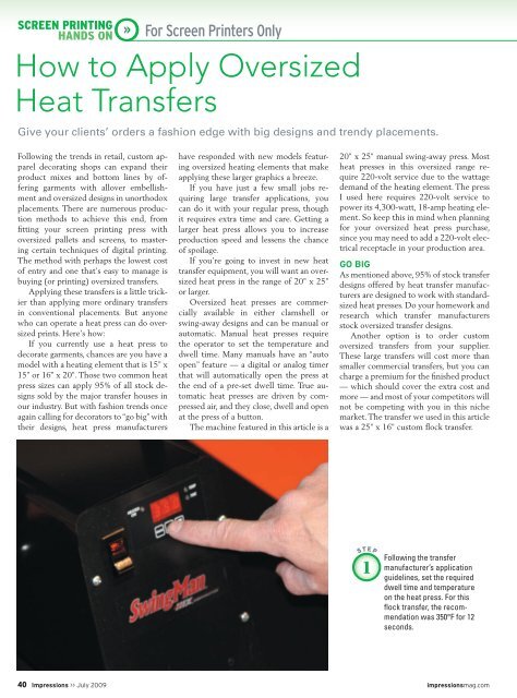 How to Apply Oversized Heat Transfers - Performance Screen Supply