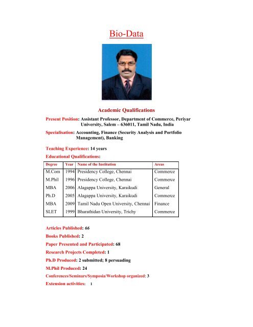 Bio-Data - Periyar University