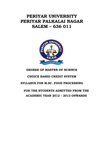 M.Sc. Food Processing - Periyar University