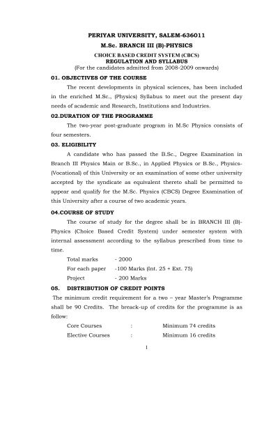 M.Sc. Physics - Periyar University
