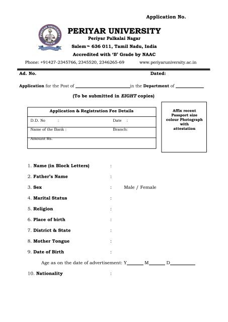 APPLICATION FORM.pdf - Periyar University