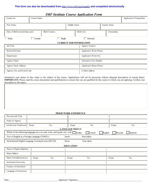 IMF Institute Course Application Form