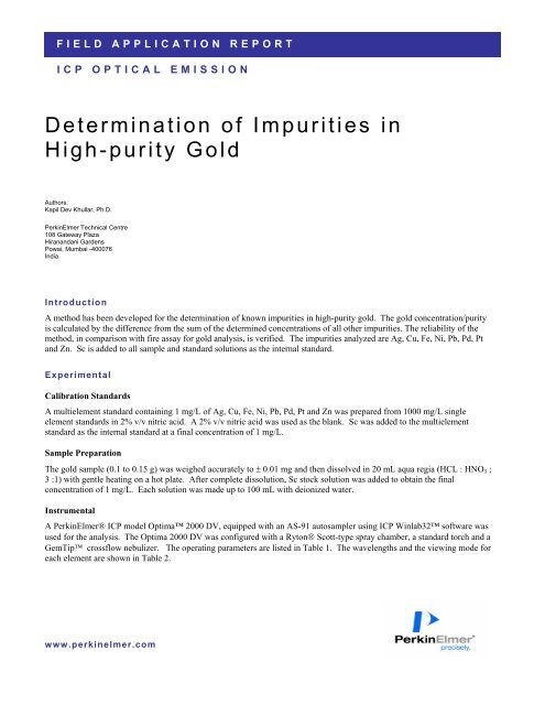 Determination of Impurities in High-purity Gold