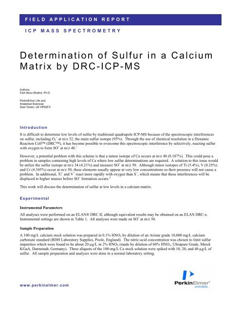 Determination Of Sulfur In A Calcium Matrix By Drc Icp Ms