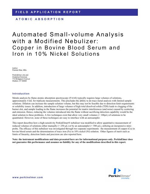 Automated Small-volume Analysis with a Modified Nebulizer: