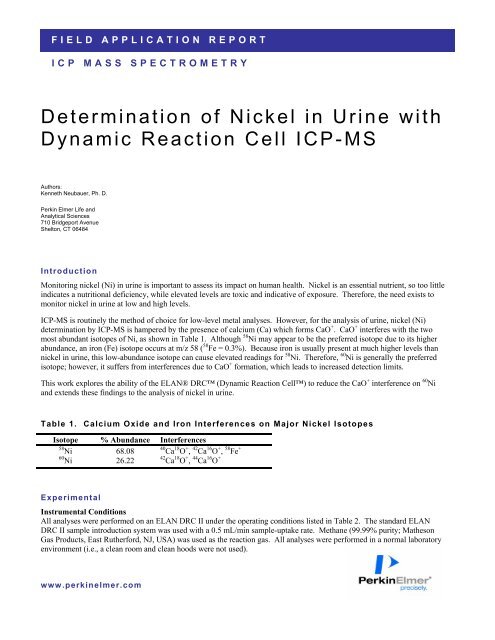 Determination Of Nickel In Urine With Dynamic Reaction Cell Icp Ms