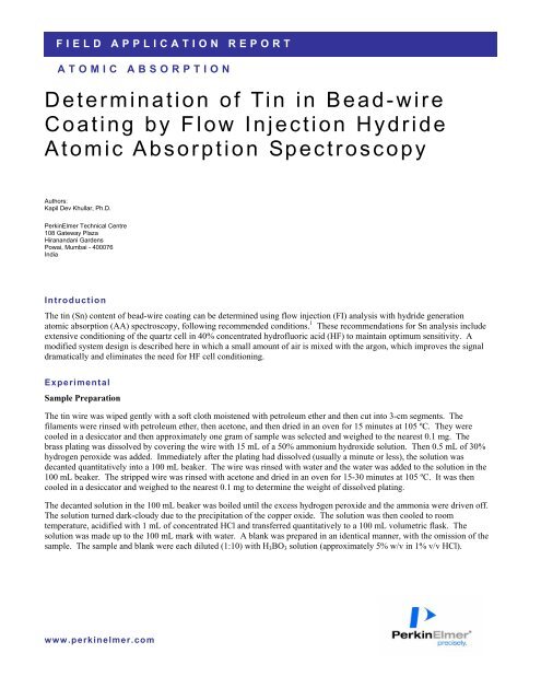 Determination Of Tin In Bead Wire Coating By Flow Injection Hydride