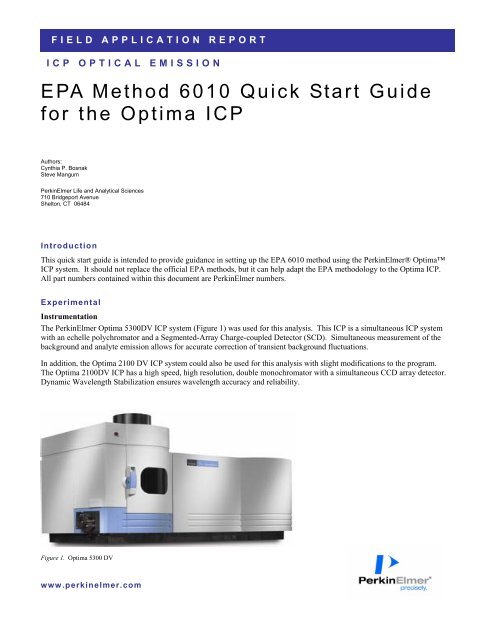 EPA Method 6010 Quick Start Guide for the Optima ICP