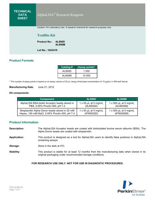 AlphaLISA Research Reagents TruHits Kit - PerkinElmer