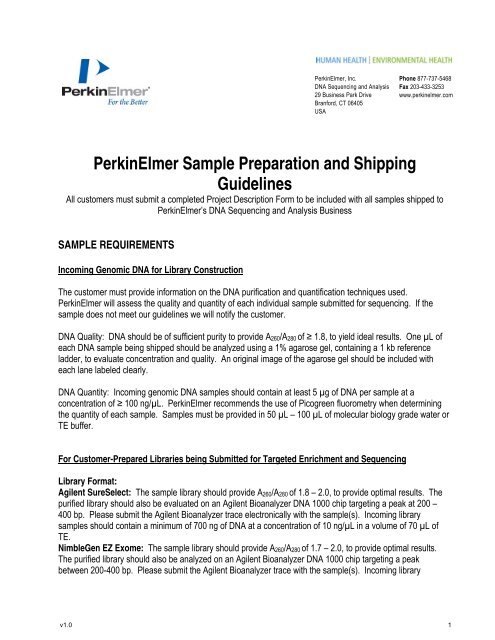 PerkinElmer Sample Preparation and Shipping Guidelines