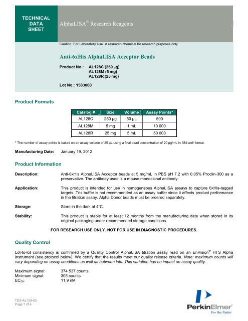 AlphaLISA Research Reagents Anti-6xHis AlphaLISA ... - PerkinElmer