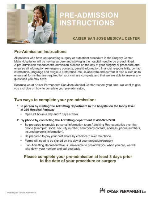 Pre-Admission Instructions English - permanente.net