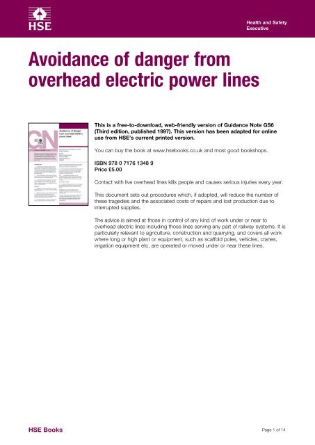 Avoidance of danger from overhead electric power lines GS6