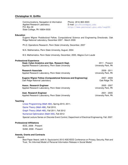 Curriculum Vitae - Penn State Personal Web Server - Penn State ...
