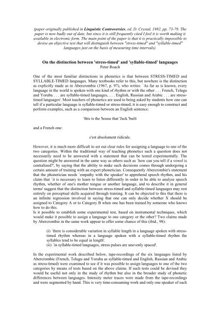 On the distinction between 'stress-timed' and 'syllable-timed'