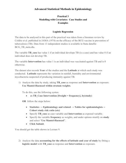 Advanced Statistical Methods in Epidemiology
