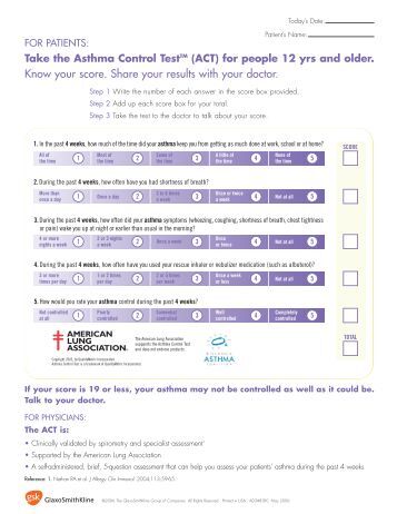 GLAXOSMITHKLINE LAUNCHES ASTHMA CONTROL TEST