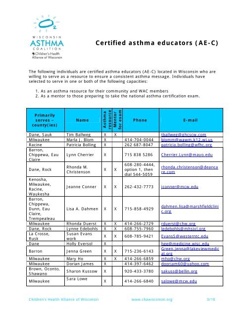 Certified asthma educators (AE-C) - Childrens Health Alliance of ...