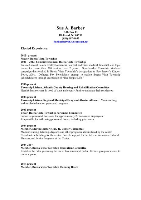 Sue Barber Resume - Buena Vista Township