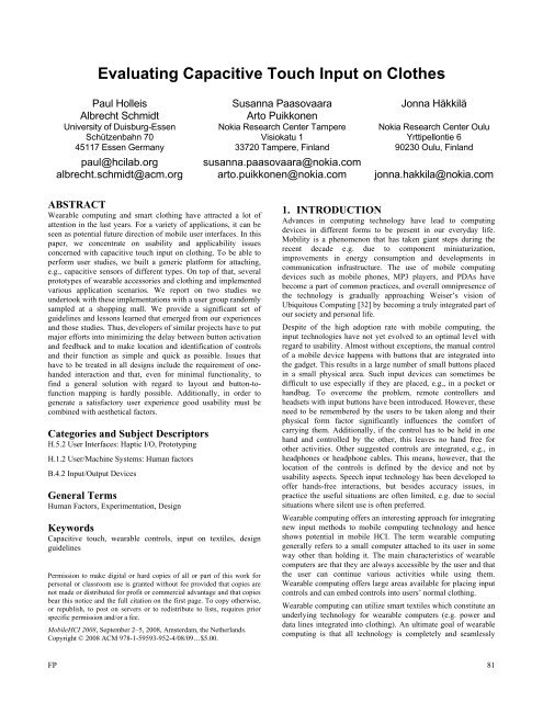 Evaluating Capacitive Touch Input on Clothes