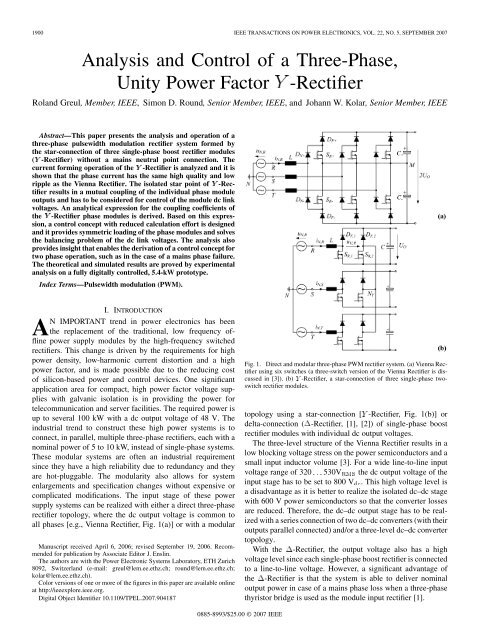 Analysis and Control of a Three-Phase, Unity Power Factor Y-Rectifier