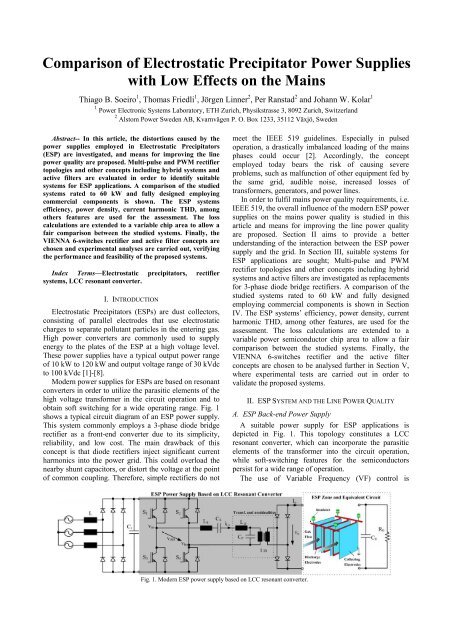 Comparison of Electrostatic Precipitator Power Supplies with Low ...