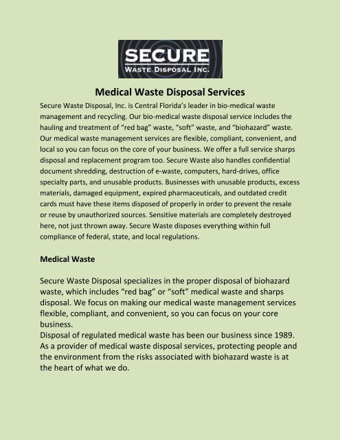 Medical Waste Disposal Services